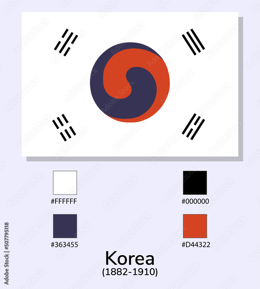 Vector Illustration of Korea (1882–1910) flag isolated on light blue ...