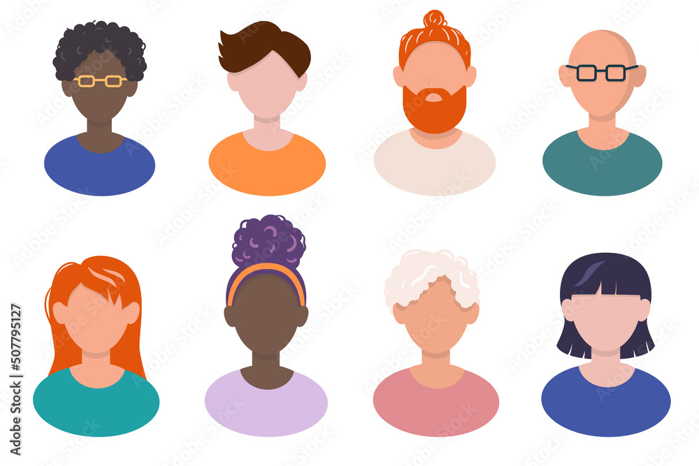 Set of unidentified people avatars. Diverse group of women and men in ...