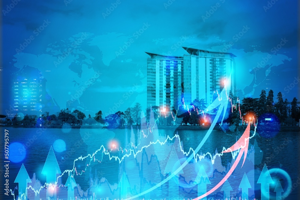 Stock market digital graph chart concept. A large display of daily ...