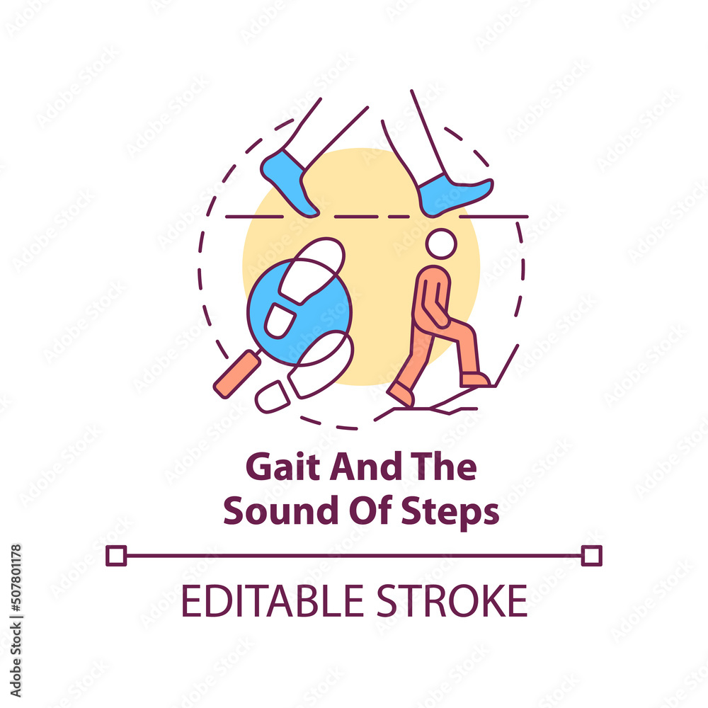Gait and sound of steps concept icon. Behavioural measurement abstract ...