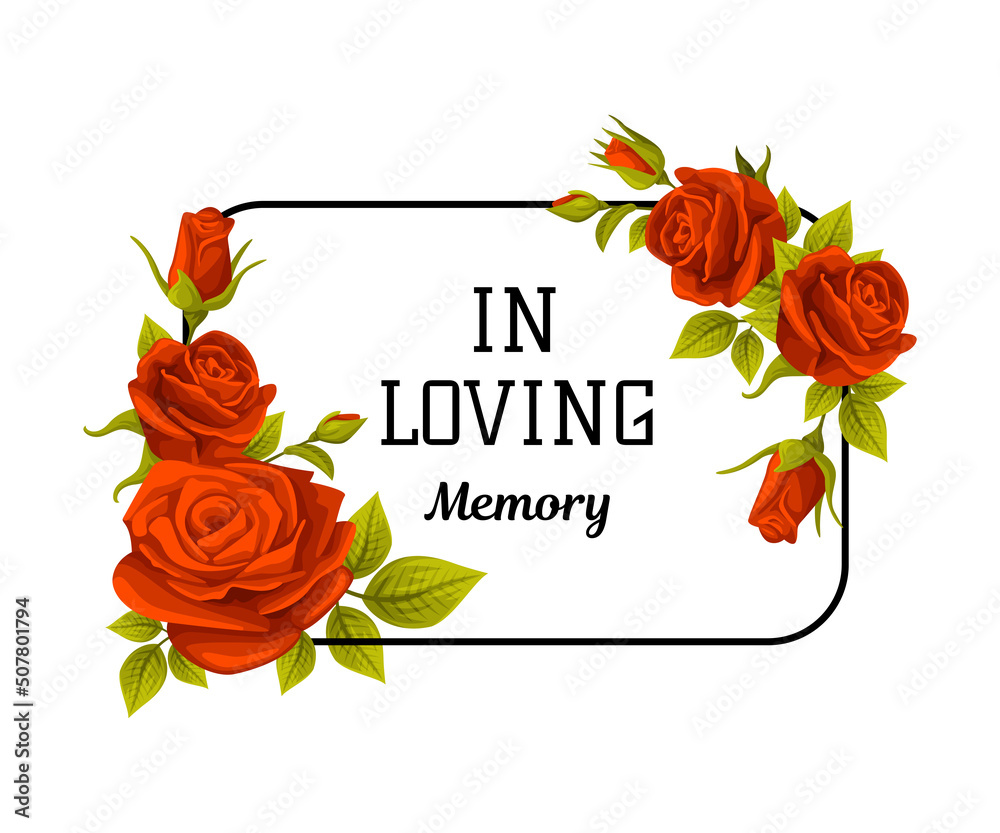 Funeral Red Rose Rectangular Frame with In Loving Memory Quote and ...