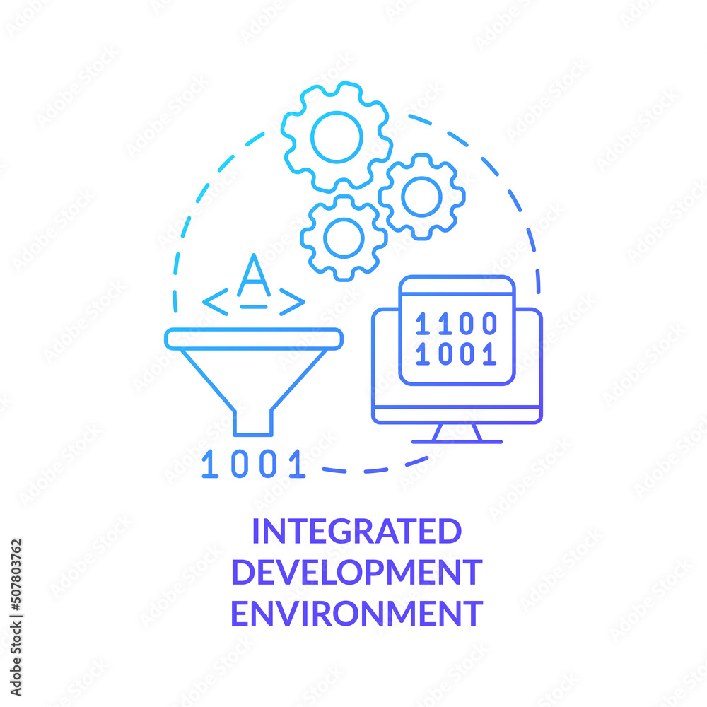 Integrated development environment blue gradient concept icon. Building application. Programming ...