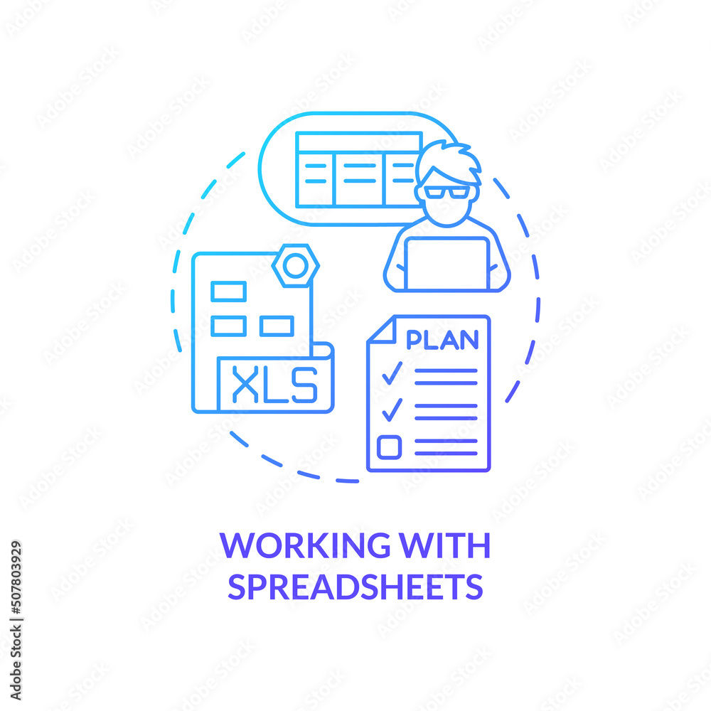 Working with spreadsheets blue gradient concept icon. Data arrangement ...