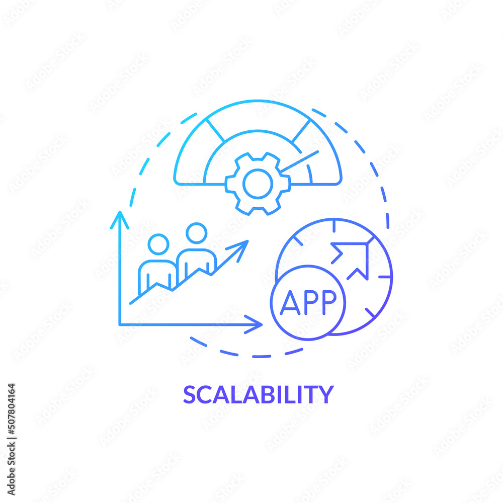 Scalability blue gradient concept icon. Flexible application. Programing language choice ...