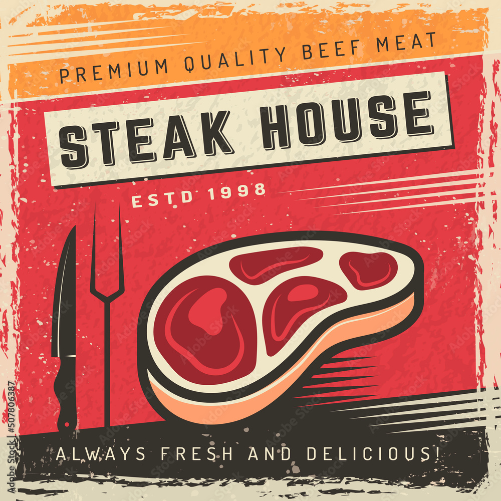 Meat poster. Steakhouse placard with place for text restaurant poster ...
