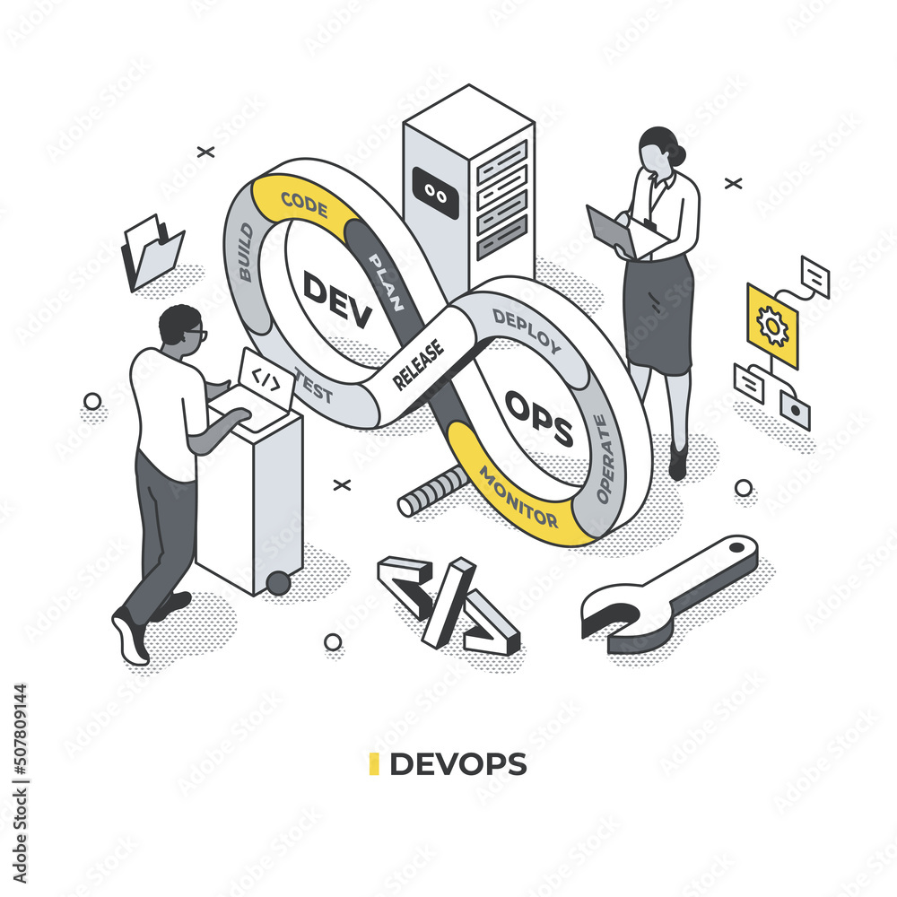 DevOps Isometric Scene Stock Vector | Adobe Stock