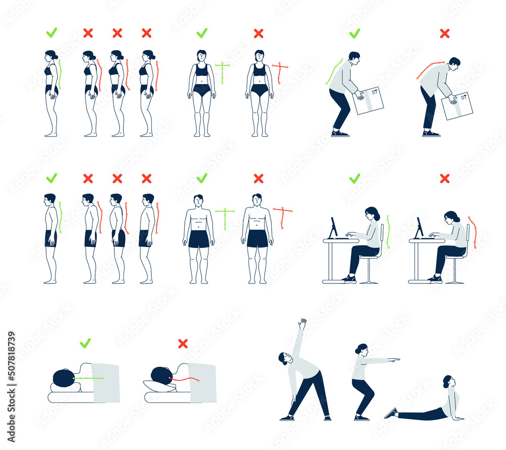 Correct positions. Posture infographics, physiotherapy and good ...
