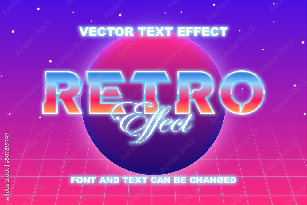 retro vintage retrowave 90s neon glow 3d editable text effect font ...