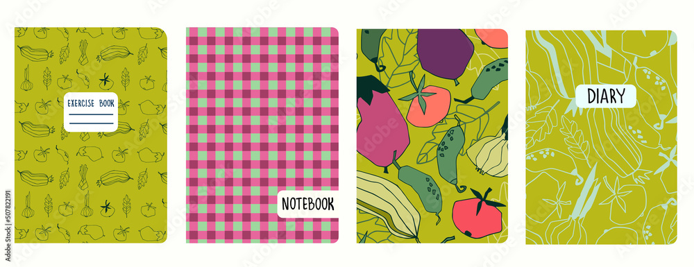 Set of cover page templates with hand drawn stylized vegetables. Based ...