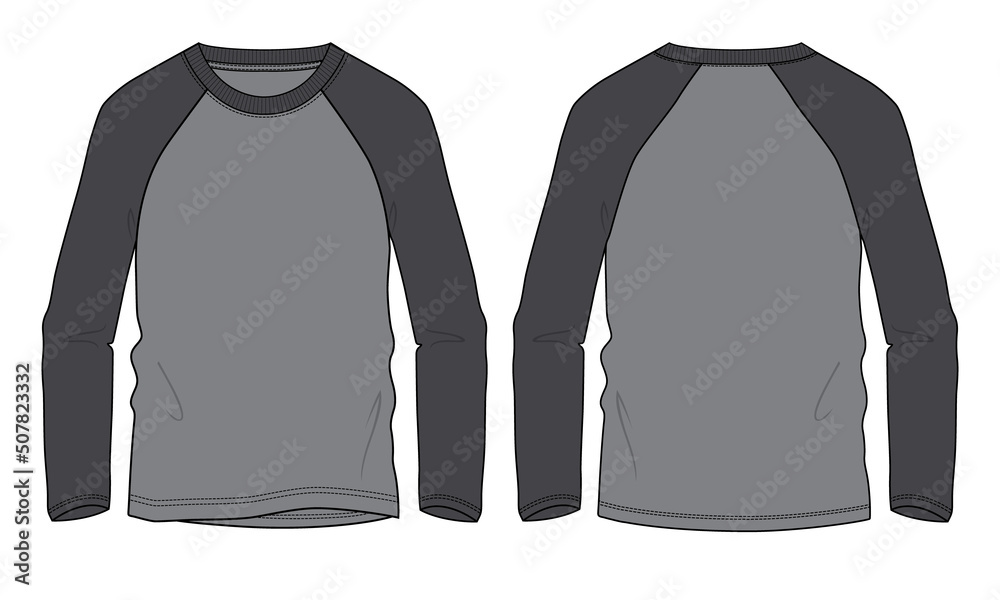 Two tone Grey And Black Color Raglan Long Sleeve T shirt Vector ...