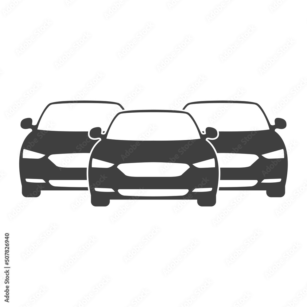 Car fleet icon. Front image of a group of cars. Clipart image isolated ...
