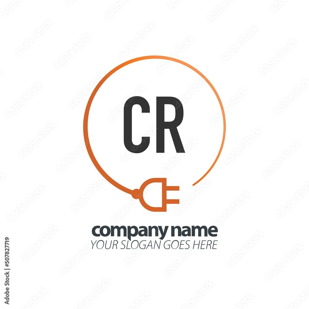 Initial Letter cr Line Art Electric Plug Logo Design Stock Vector ...