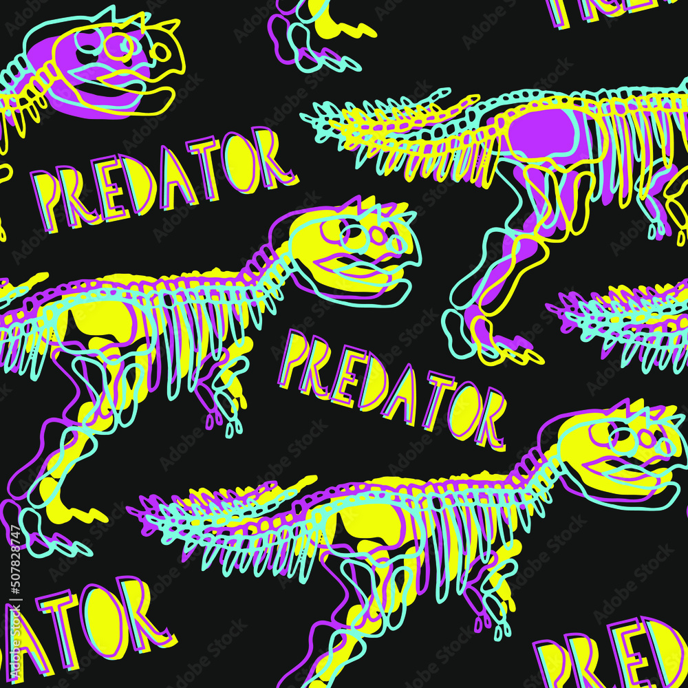 seamless pattern with predator dino. Prehistoric animal hand drawn ...