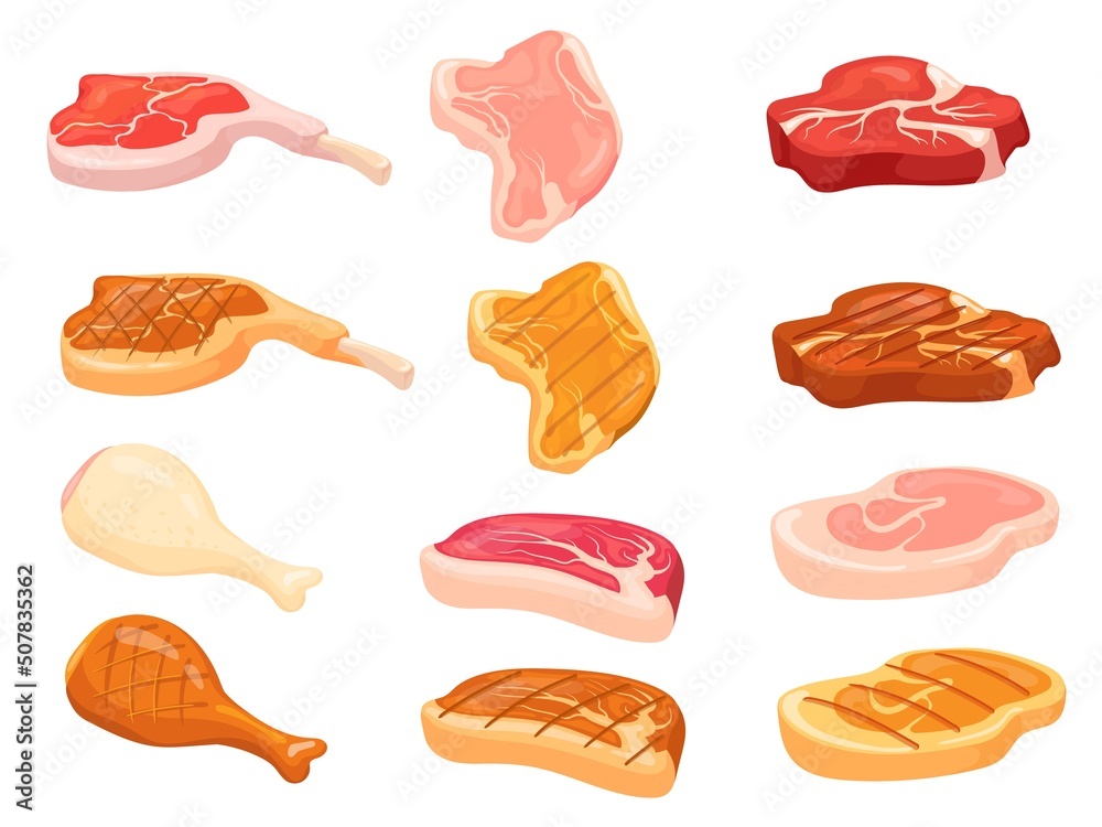 Cartoon meat tenderloin. Sliced fillet beef steak ribeye or grilled ...