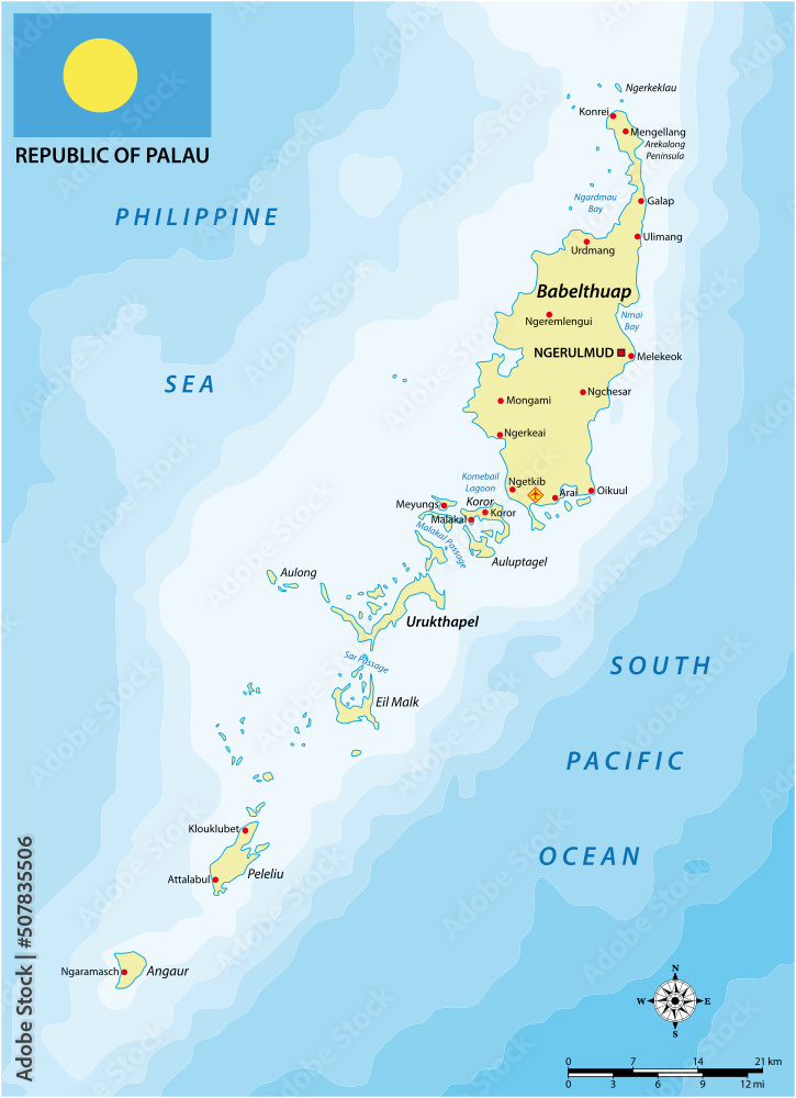 Vector map of the Pacific island nation of Palau Stock Vector | Adobe Stock