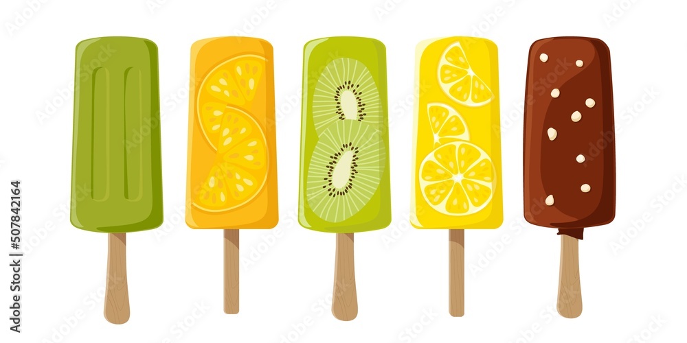 Ice cream set. Creamsicle popsicle. Sweet delicious frozen summer ...