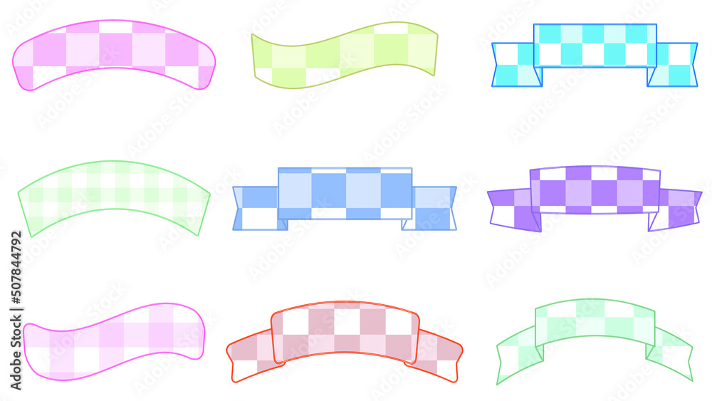 set of cute checkered, plaid, gingham, tartan pattern banner, masking ...
