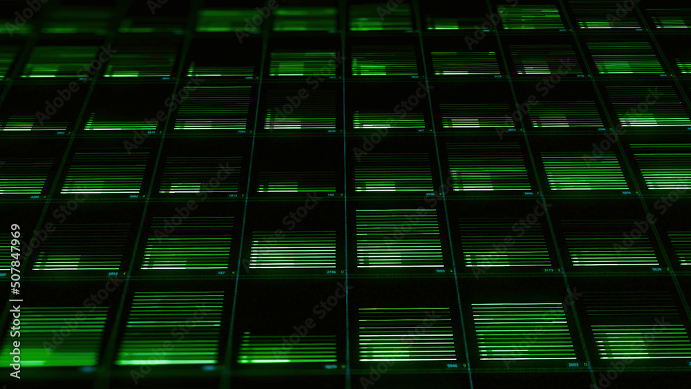 Digital cells with lines. Animation. Changing numeric columns of lines in cells. Background with ...