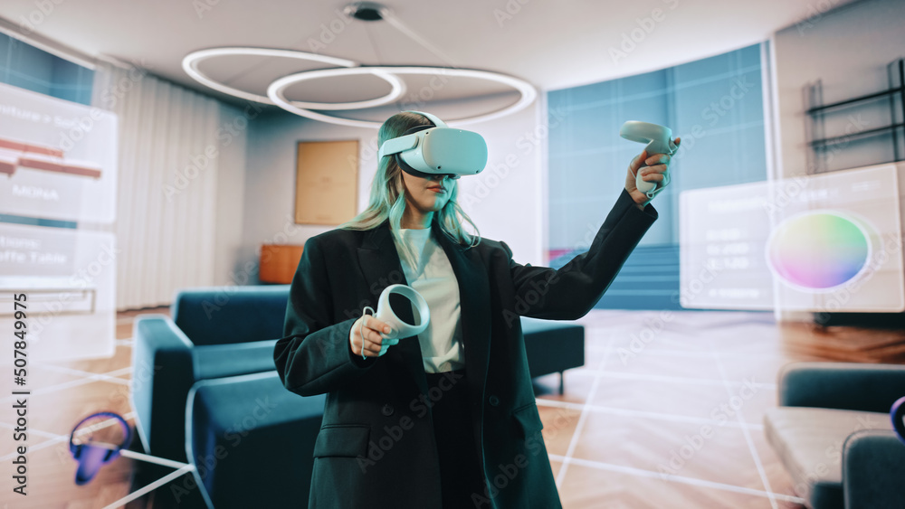 Interior Designer Using a VR Software to Design a Living Space. Change ...