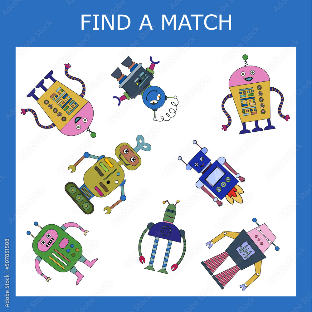 Find a pair or match game with robots. Worksheet for preschool kids ...