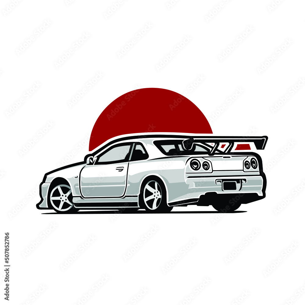 Japanese JDM sport car rear view vector illustration on white ...
