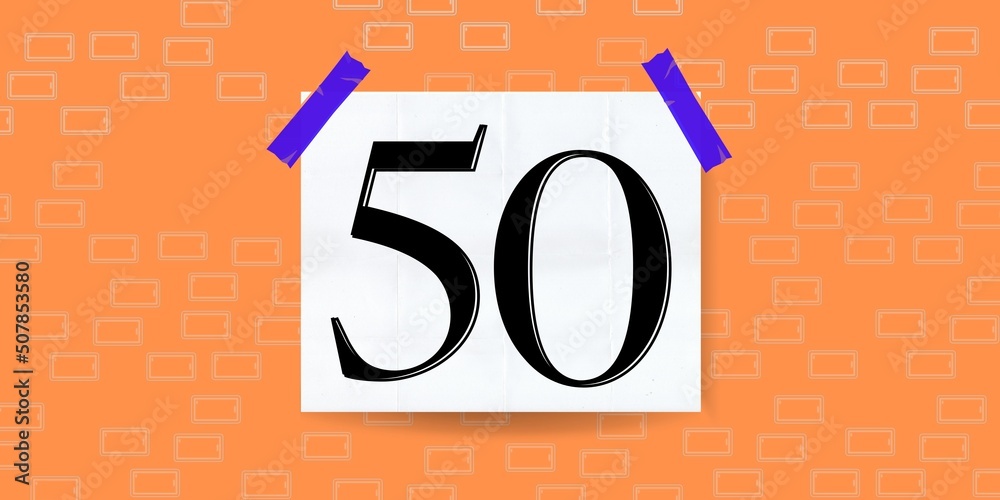 Number 50. Banner with the number fifty on a orange background and ...
