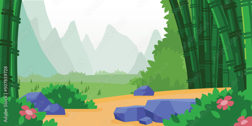 Background Chinese Bamboo Forest Asian Cartoon Stock Vector | Adobe Stock