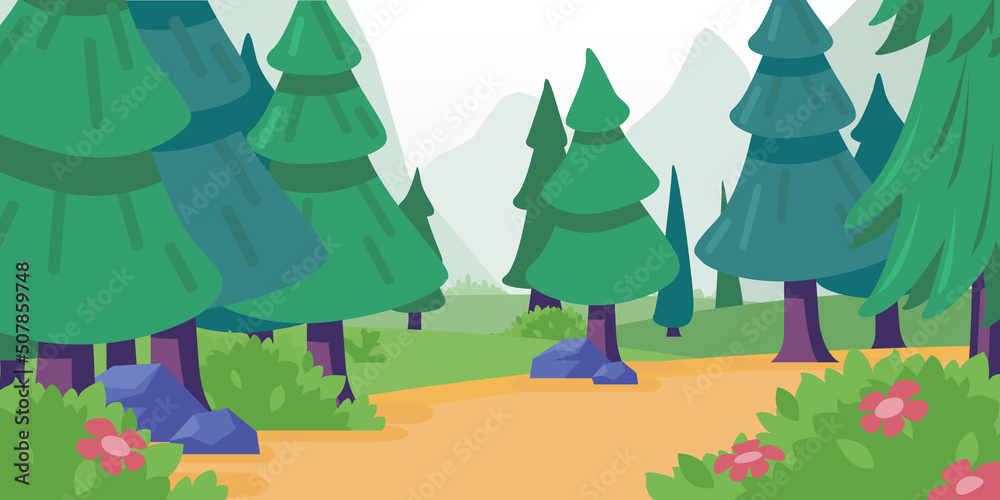 Background Woodland Environment Cartoon Nature Scenery Stock Vector ...