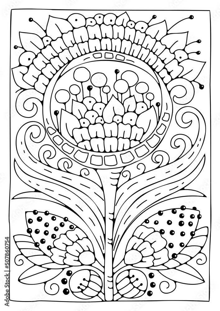 Floral background for coloring, coloring page for children and adults ...