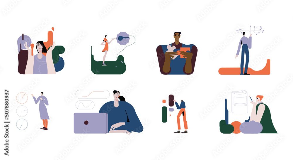 A set of people with types of mental thinking: creative, imaginative ...