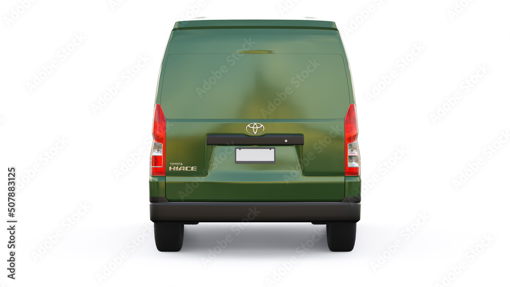 Tokyo, Japan. April 12, 2022: Toyota Hiace. Green commercial van for ...