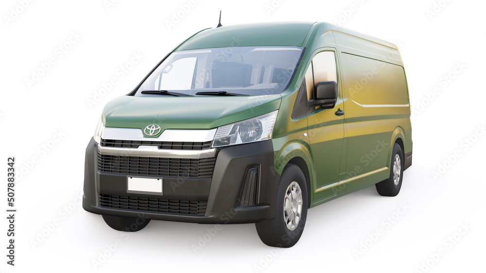 Tokyo, Japan. April 12, 2022: Toyota Hiace. Green commercial van for ...