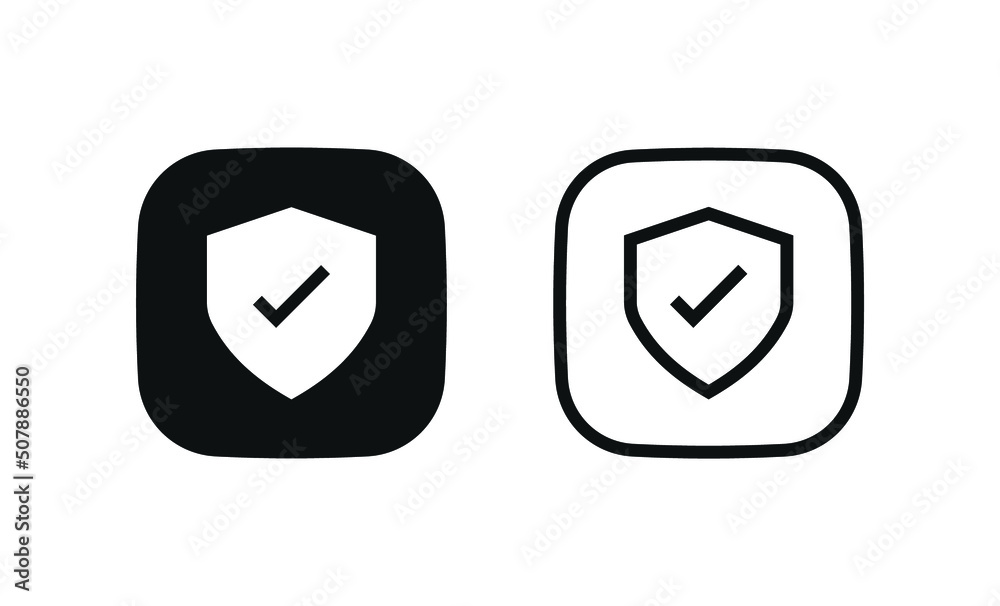 Shield check mark icon or security shield protection icon with tick ...