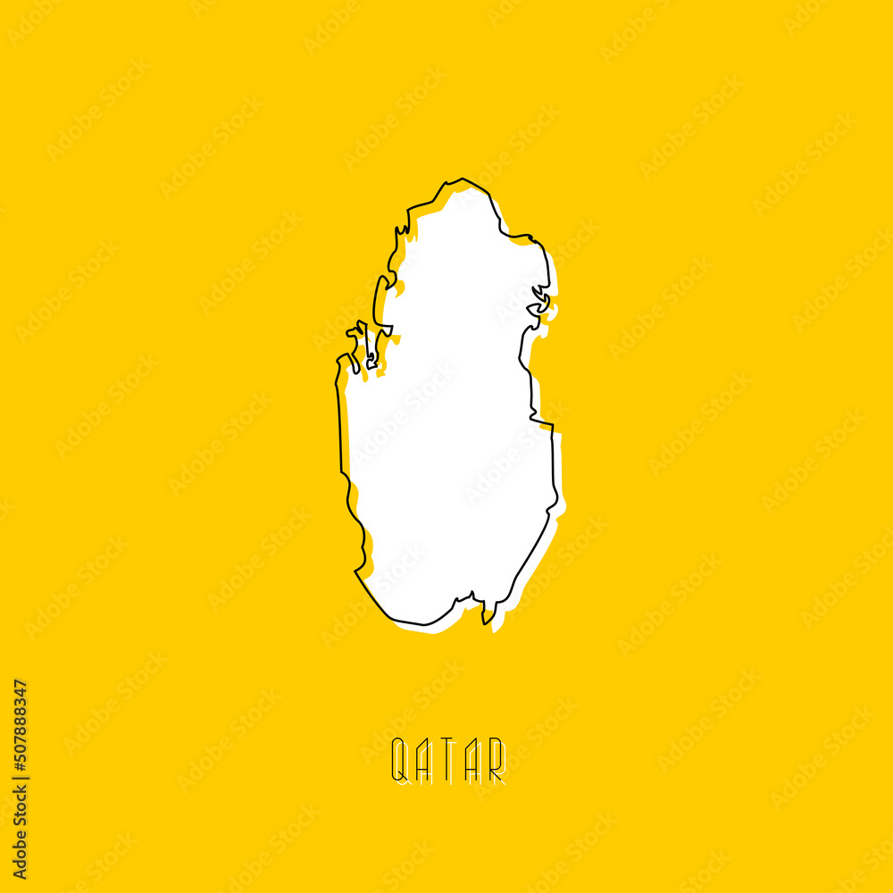 White Qatar country map with black outline on yellow background. Simple ...