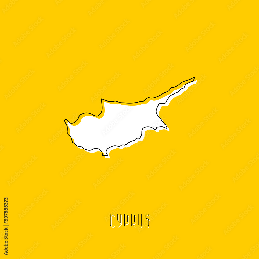 White CYPRUS country map with black outline on yellow background ...