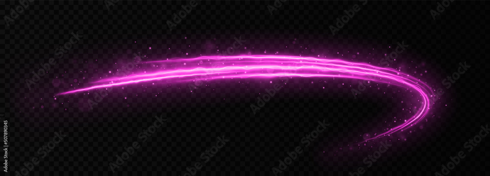 Glowing fire lines effect. Pink, glittering magic gold particles ...