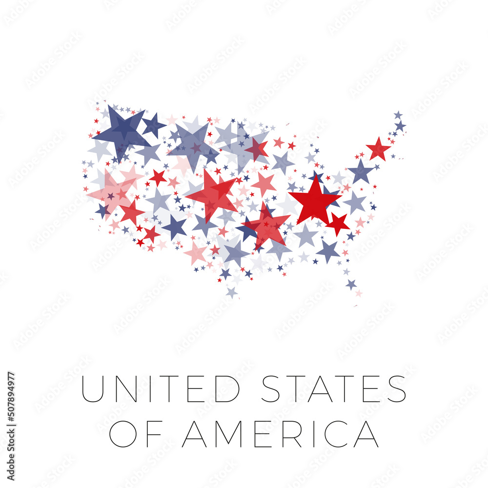 Map of United States country filled with red and blue stars with random ...