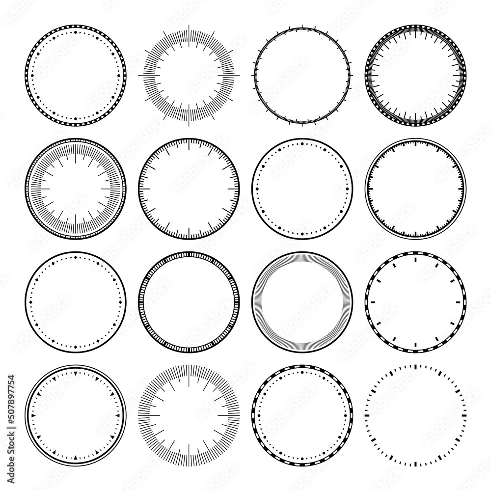 Mechanical clock faces, bezel. Watch dial with minute and hour marks ...