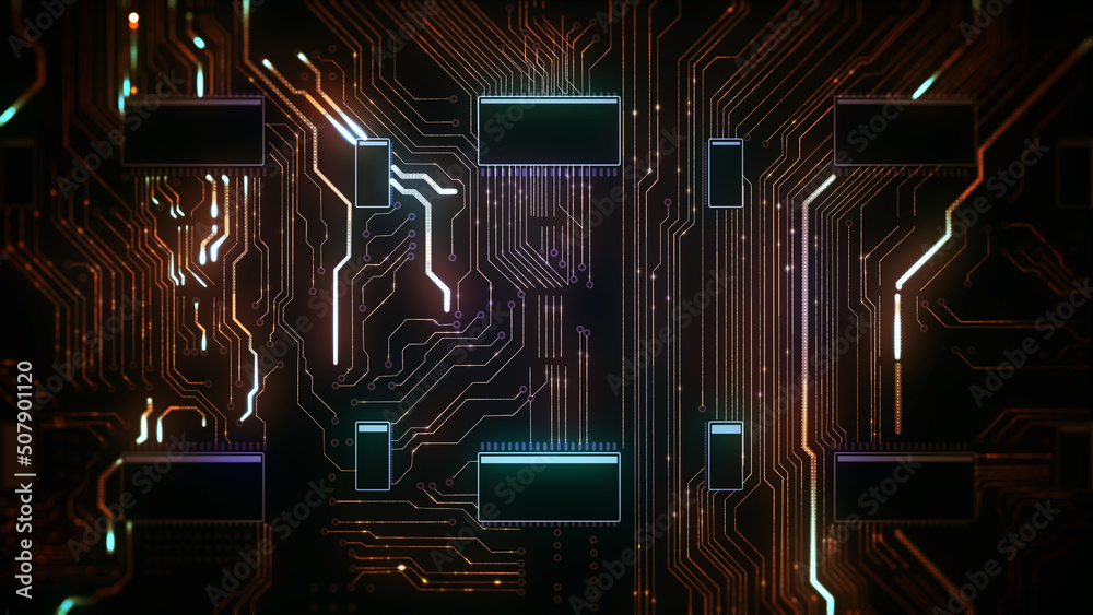 Technology background/The motherboard of server is processing the data ...