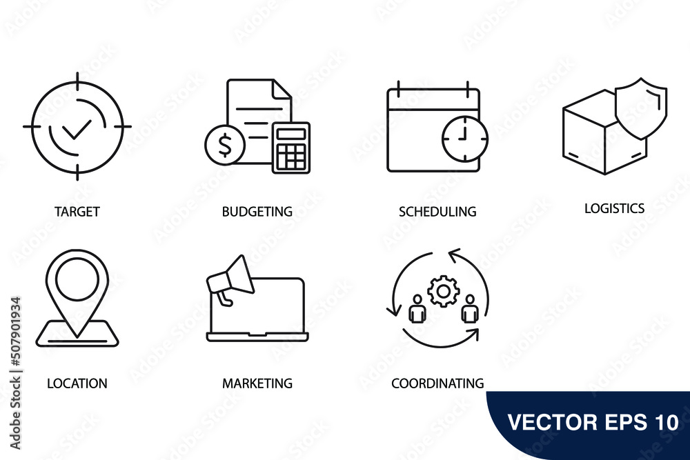 event management icons set . event management pack symbol vector ...