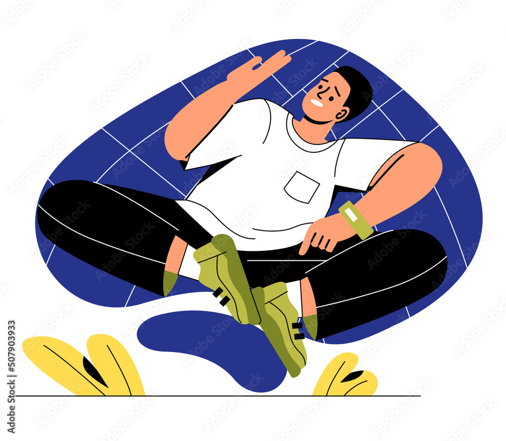 Different phobias and fears. Young man afraid of closed, shrinking ...