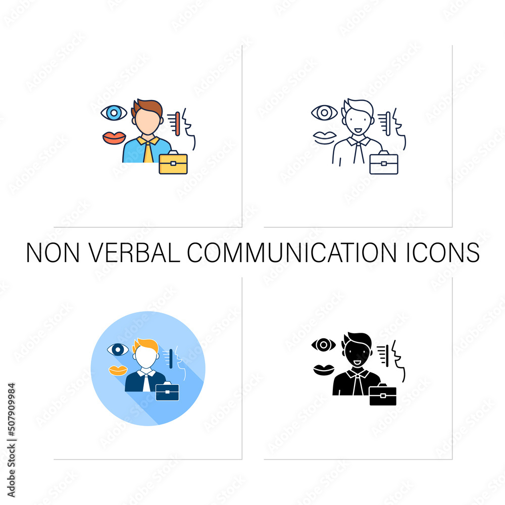 Vetor de Non verbal communication icons set.Communicate using gestures ...