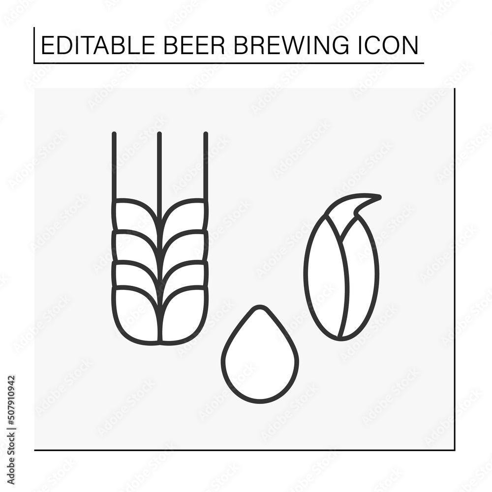 Malting line icon. Steeping, germinating and drying grain to convert it ...
