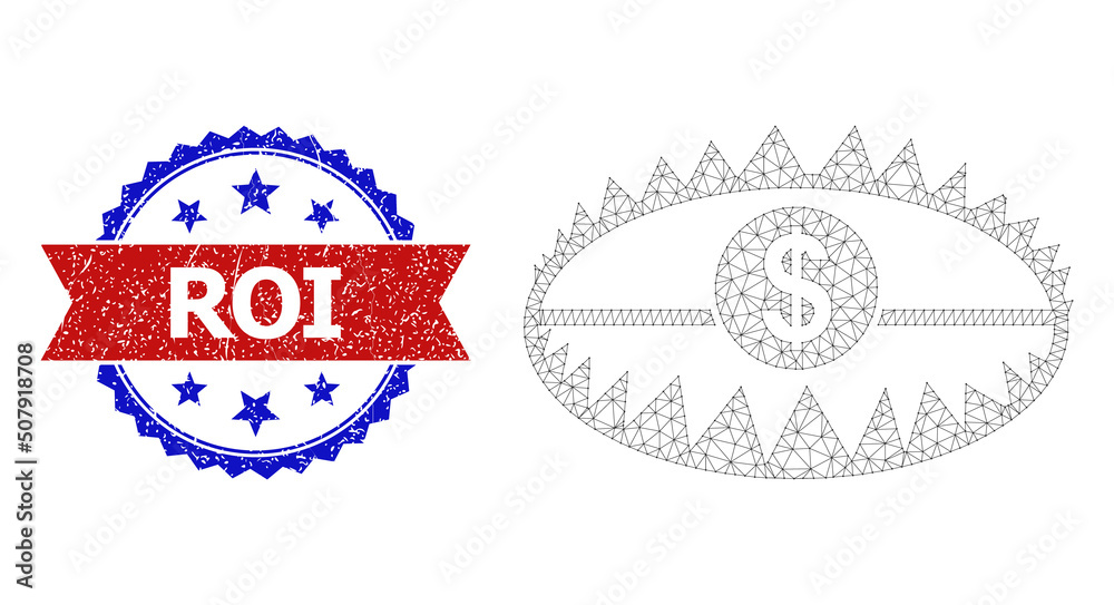 Net bank trap polygonal frame icon, and bicolor unclean Roi stamp. Red ...