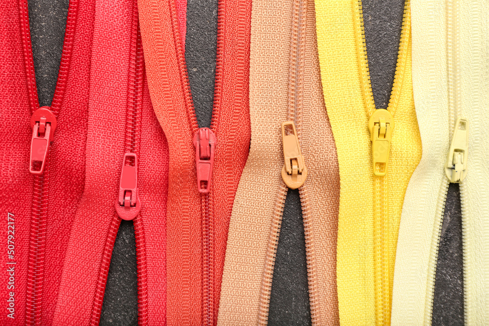 Stylish different zippers on dark background, closeup Stock Photo ...