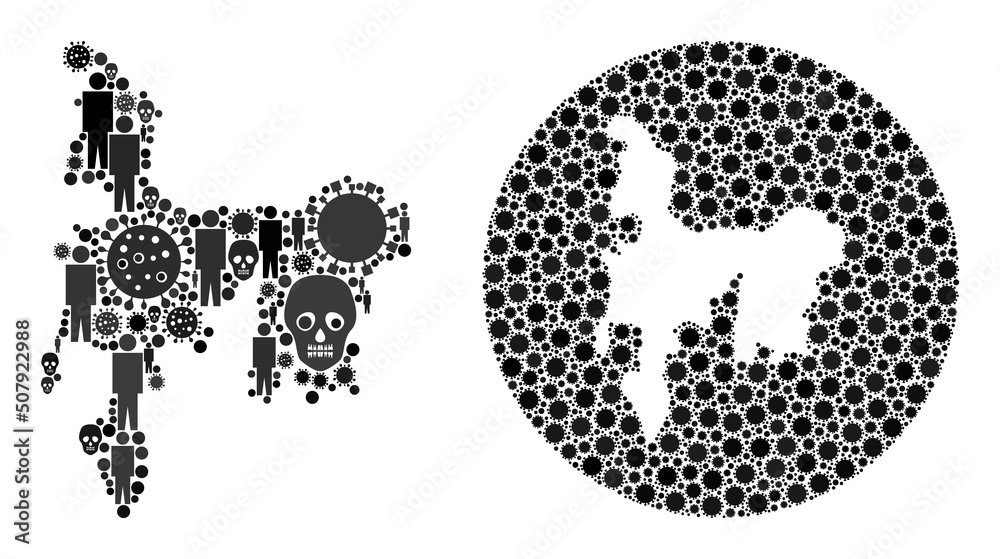 Mosaic Hamilton Island map composed of SARS virus icons and humans and ...