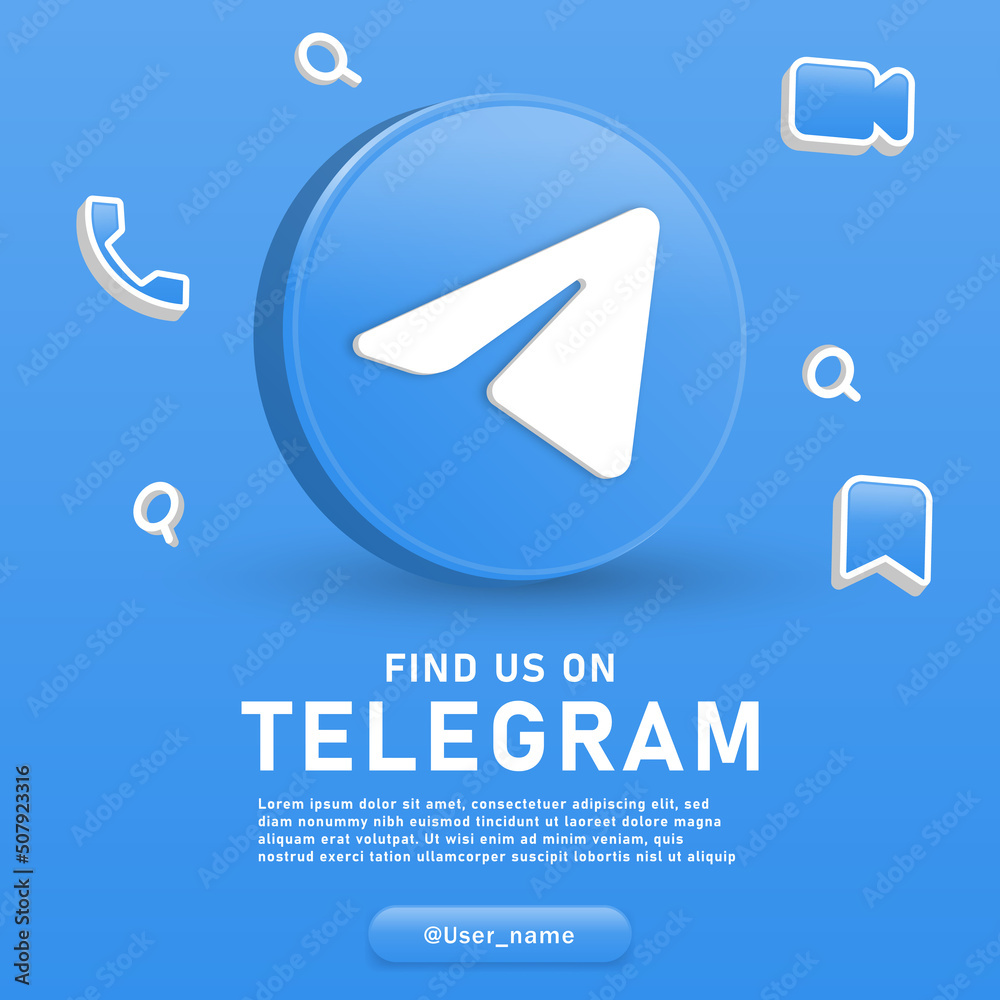 follow us on telegram 3d logo social media notification 3d icons video ...