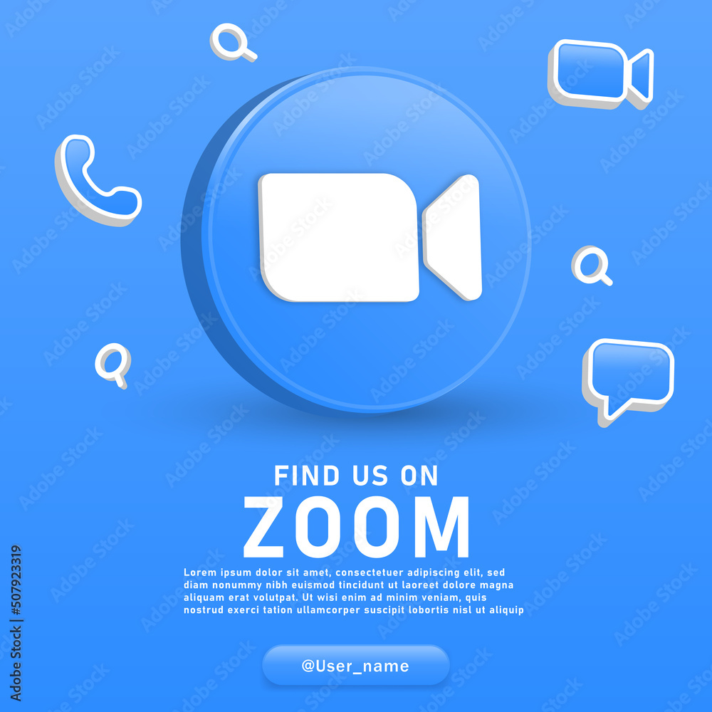 follow us on zoom meeting 3d logo with social media notification 3d ...
