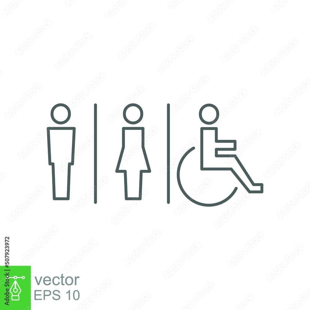 Male, female, handicap toilet sign icon. WC, unisex bathroom concept ...
