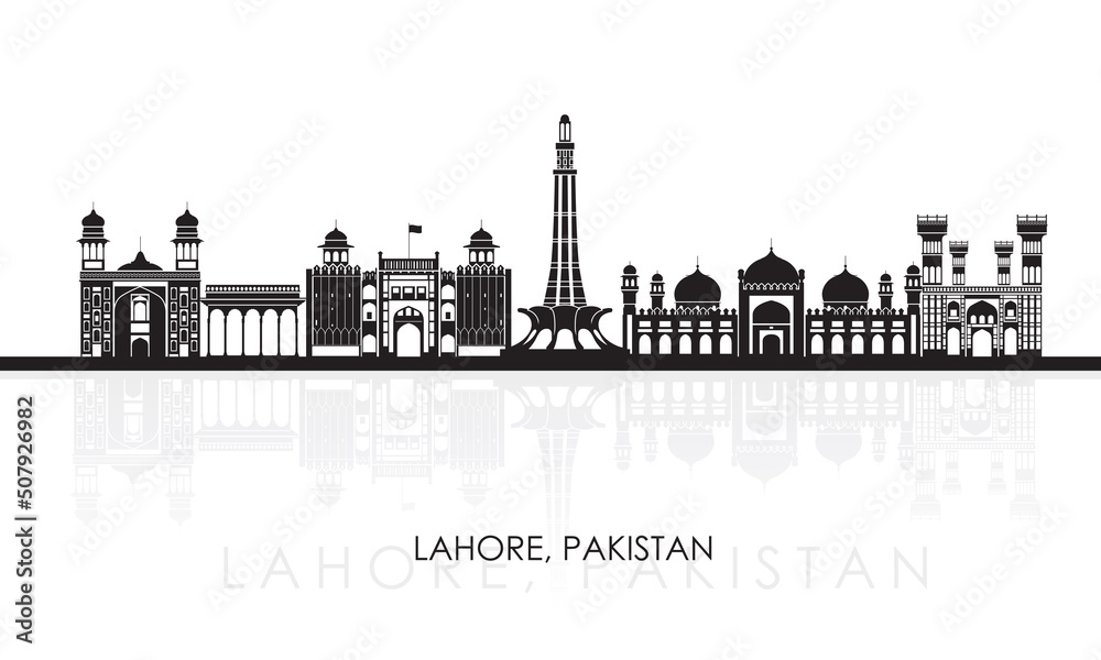 Silhouette Skyline panorama of city of Lahore, Pakistan - vector ...